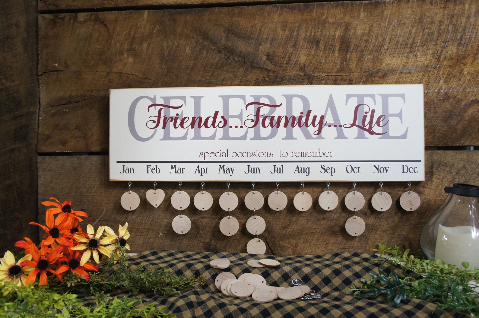 Family Birthday Calendar Family Rustic Style All Wood Calendar Board ...