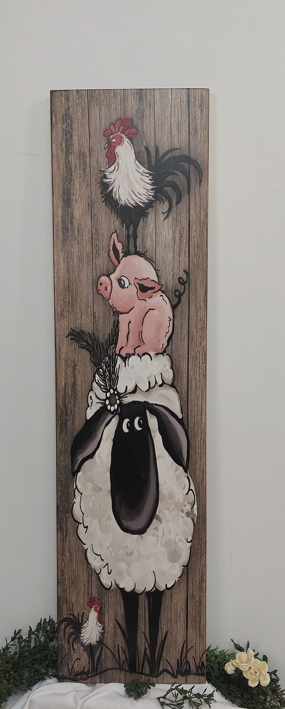 Farm Porch Decor Barnyard 3 Ft X 5.5 Inches All Wood Porch Leaner Sheep ...