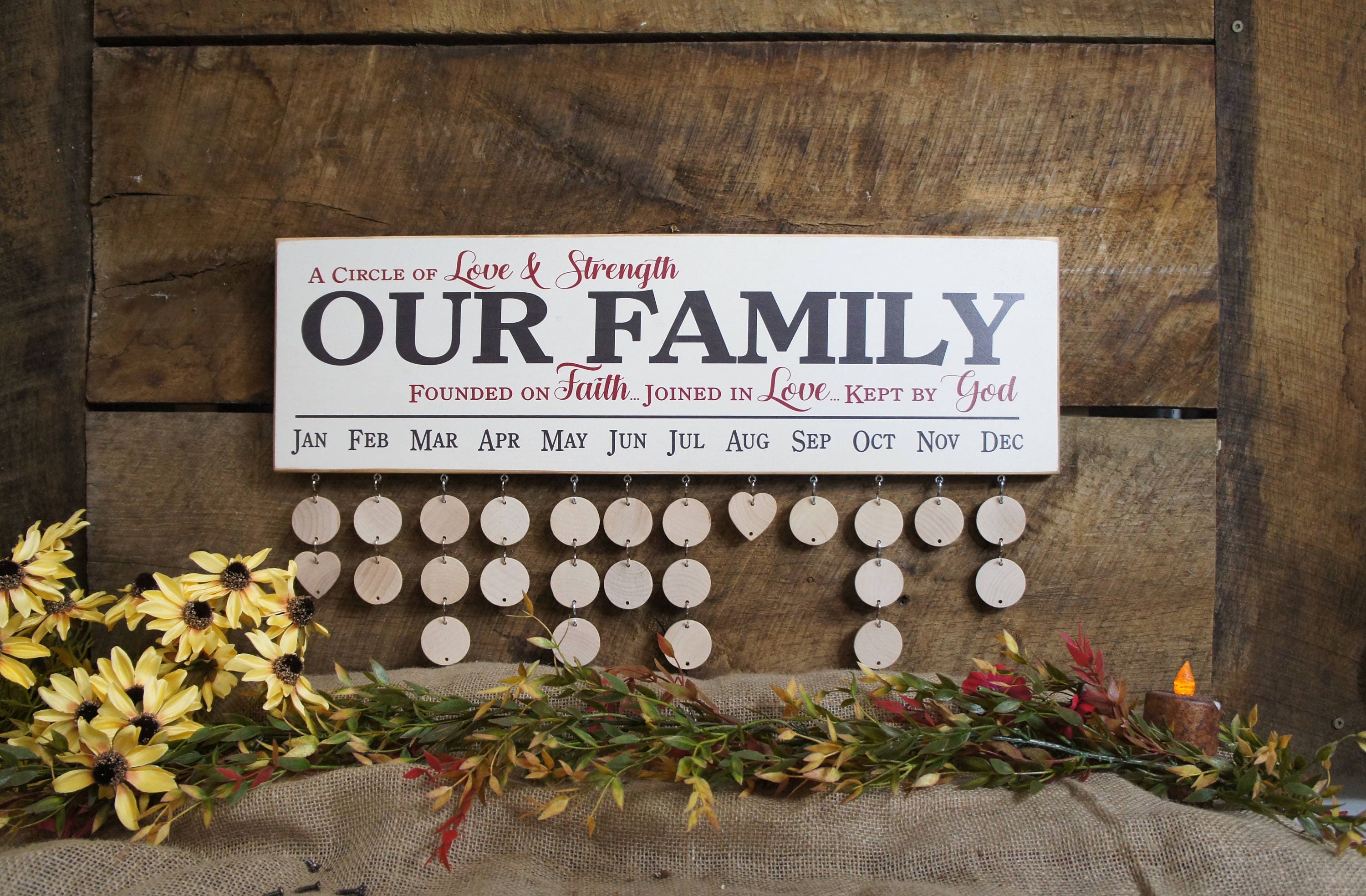 Family Birthday Calendar Rustic Classy Style All Wood Calendar | Etsy