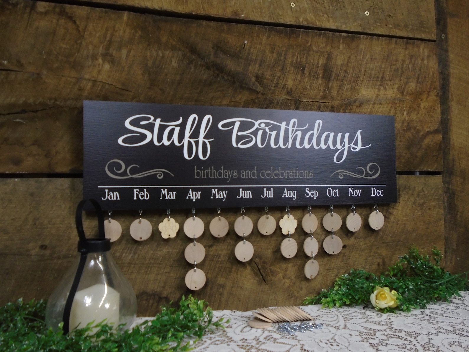 Office Birthday Calendar for Staff Birthdays Board Calendar Wood Discs ...
