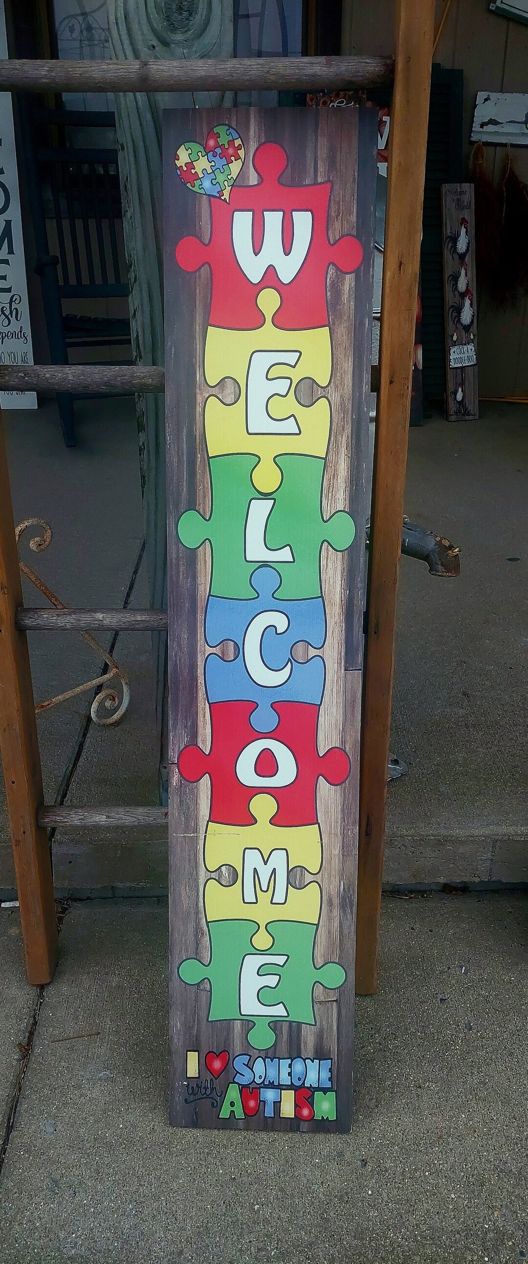 Autism Sign Welcome Porch Leaner Autism Awareness Decor 3ft All Wood ...