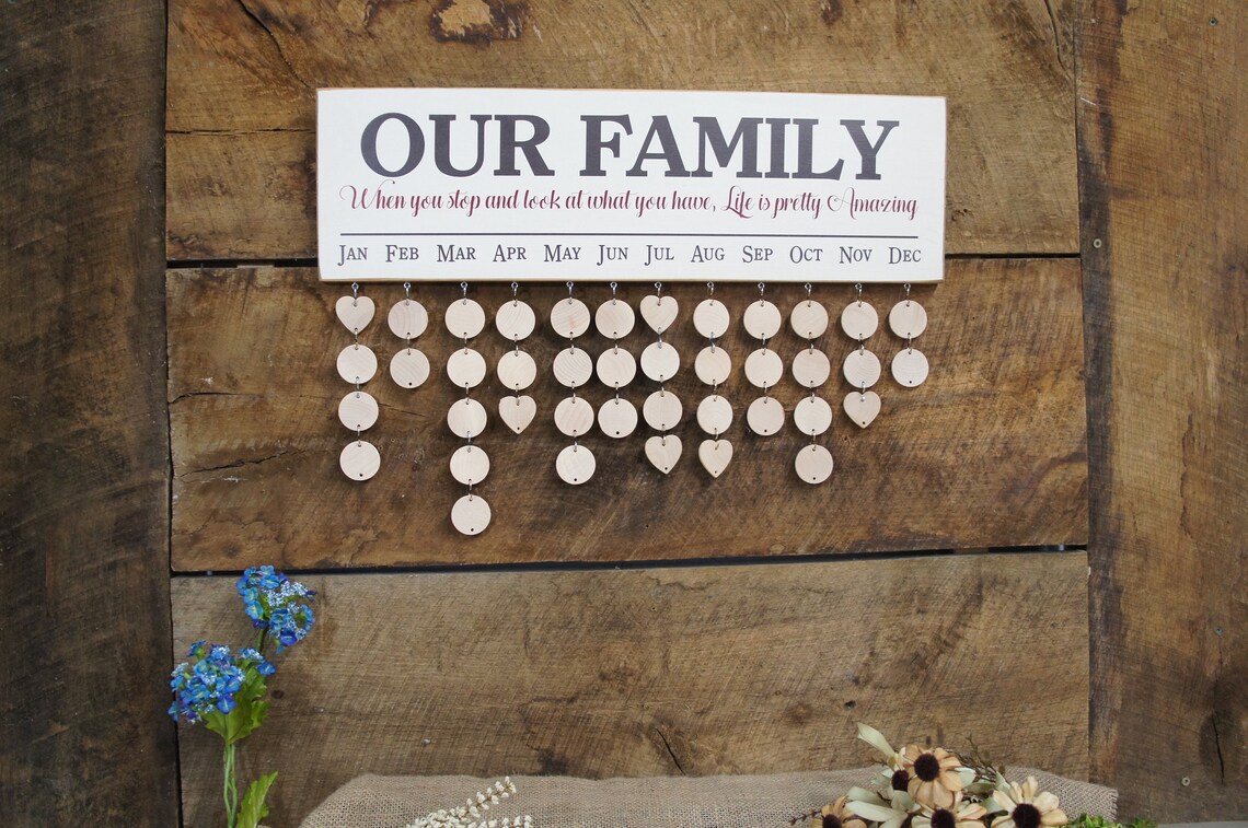 Family Birthday Calendar Board Rustic Style All Wood Calendar | Etsy