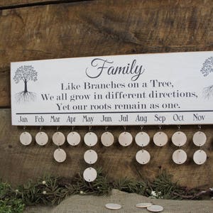 Birthday Calendar Family Rustic Style Wood Calendar Board, Celebrations ...