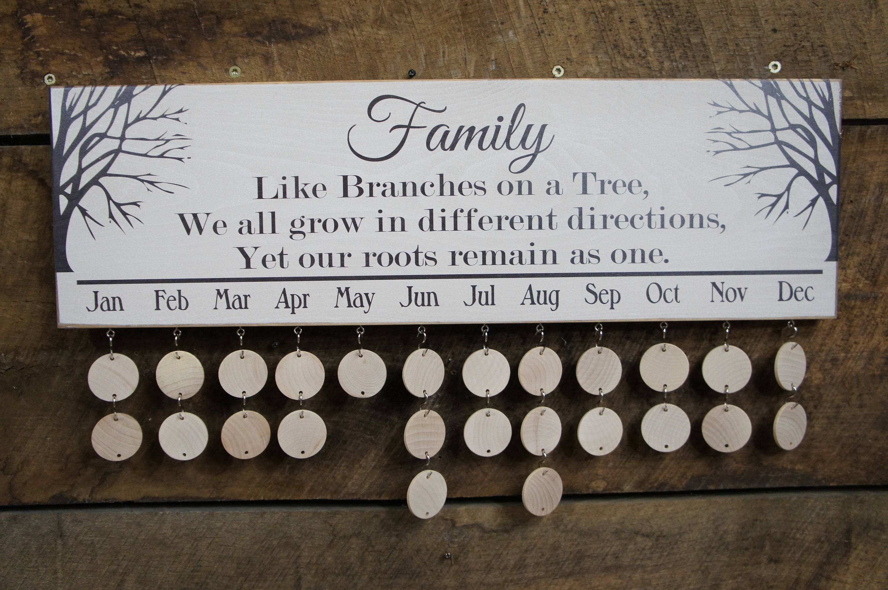 Family Birthday Calendar Family Rustic Style All Wood Calendar | Etsy