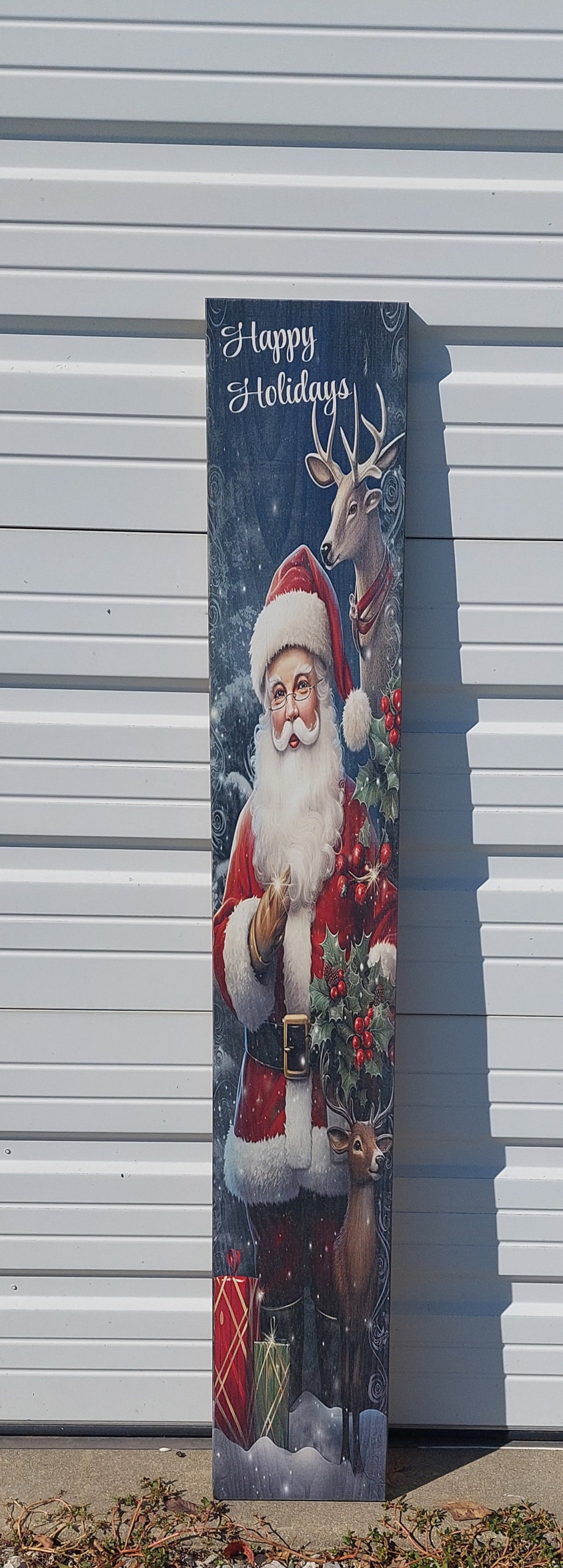 Porch Leaner Sign Happy Holidays Santa With His Reindeer Approx 9.25 X ...