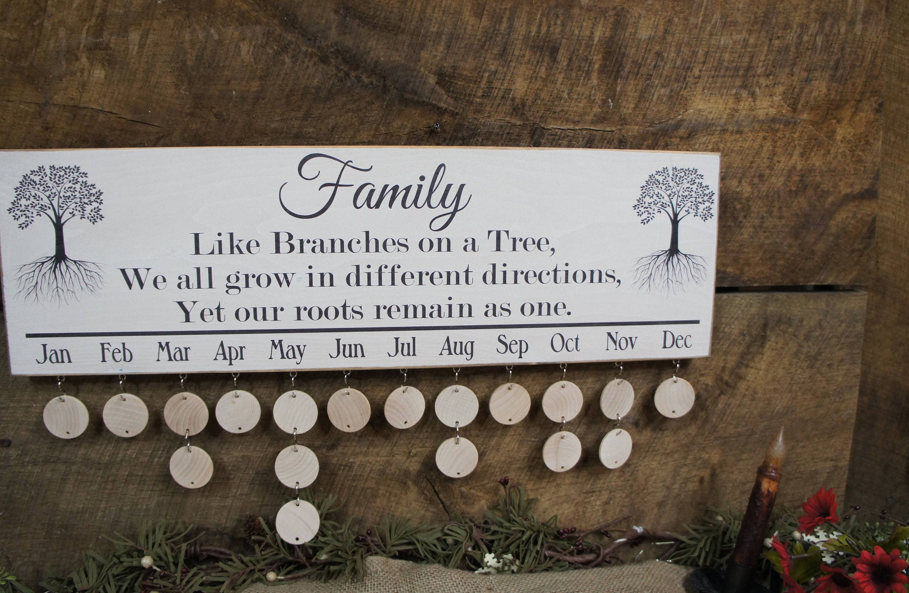 Birthday Calendar Family Rustic Style Wood Calendar Board | Etsy