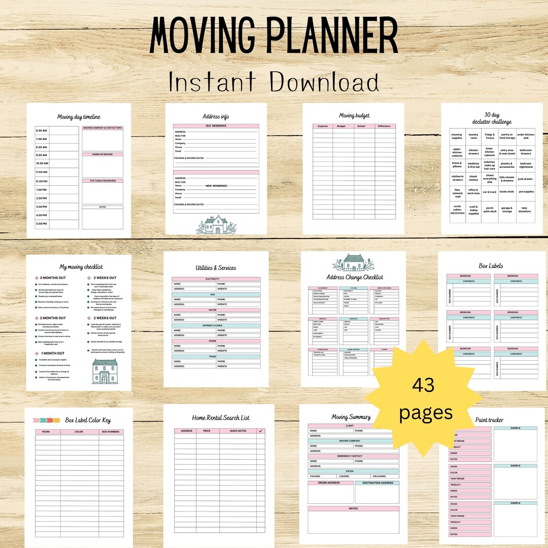 Checklist Printable, Moving Guide, Moving Checklist, Moving Planner ...