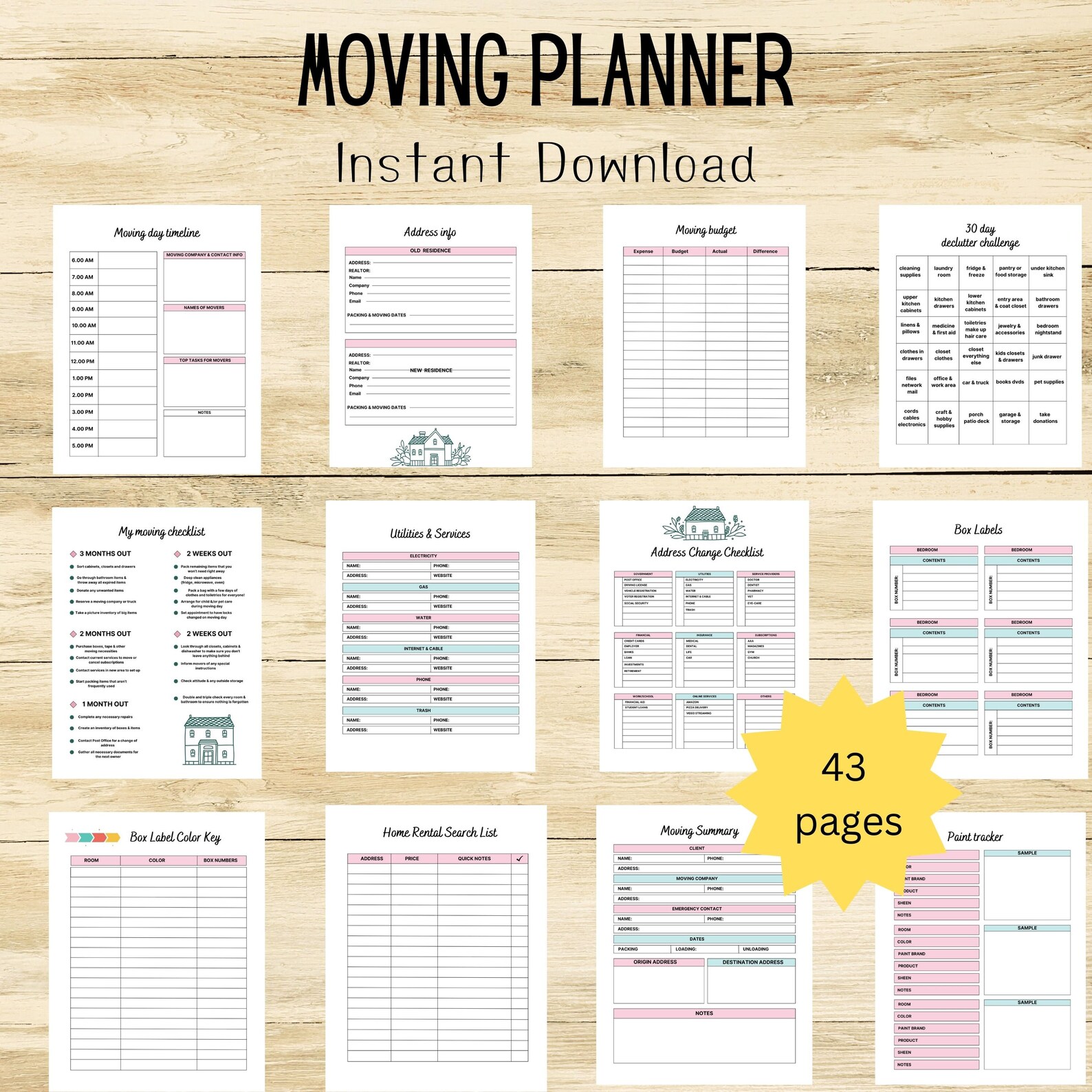 Checklist Printable, Moving Guide, Moving Checklist, Moving Planner ...