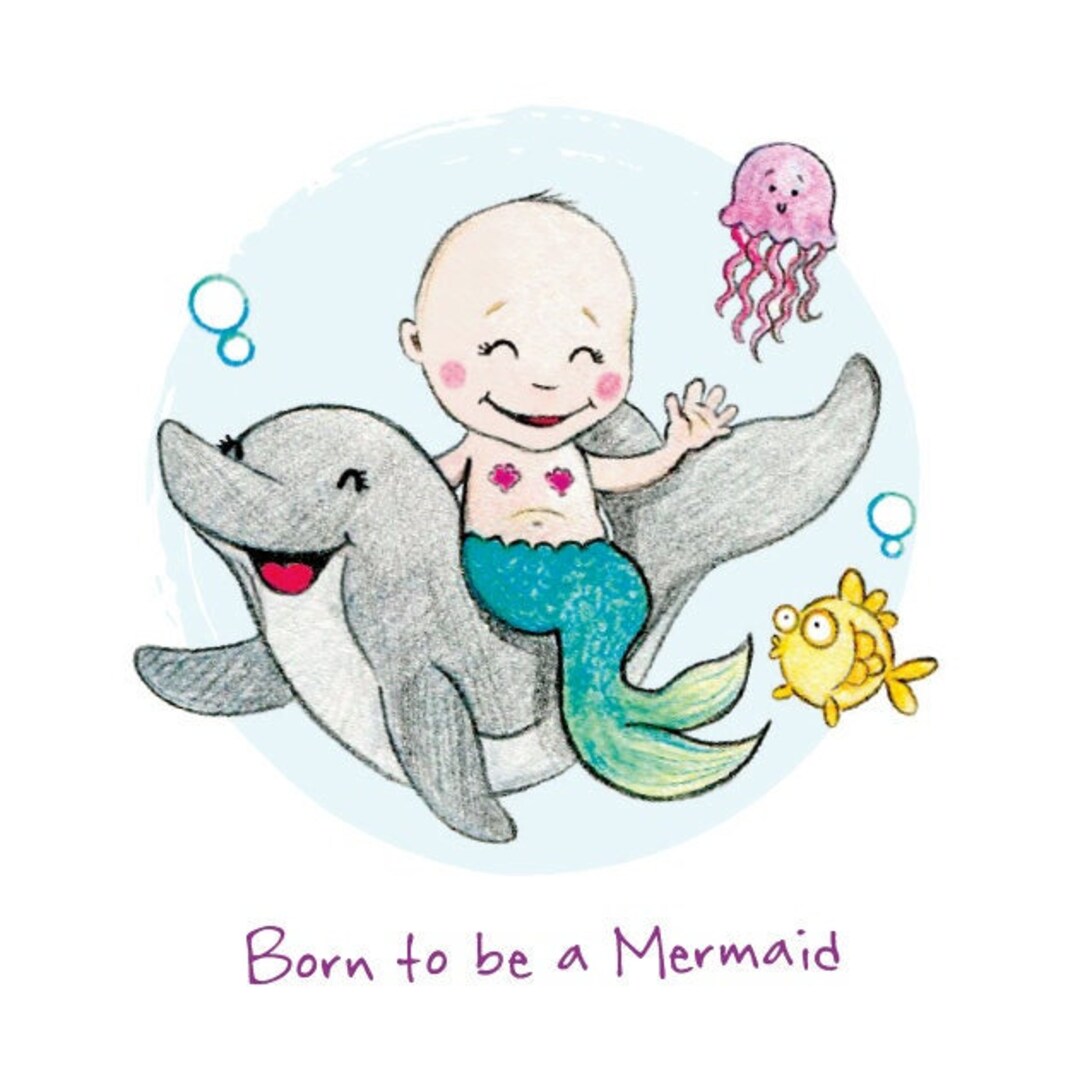Mermaid New Baby Card, Cute Mermaid Baby Card, Merbaby, Born to Be a ...