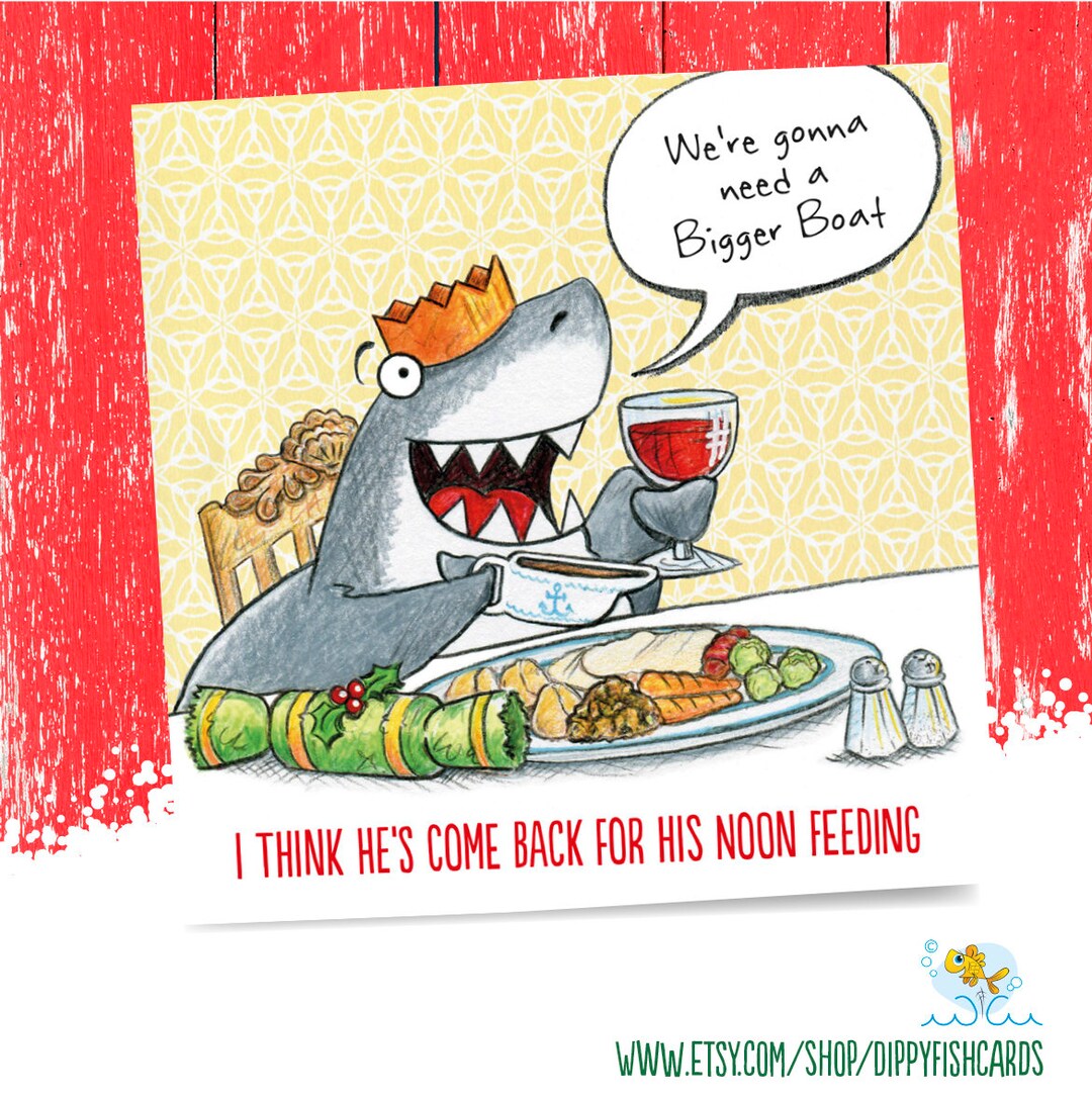 Shark Christmas Card, Santa Jaws, Bigger Boat, Shark, Great White, Card ...