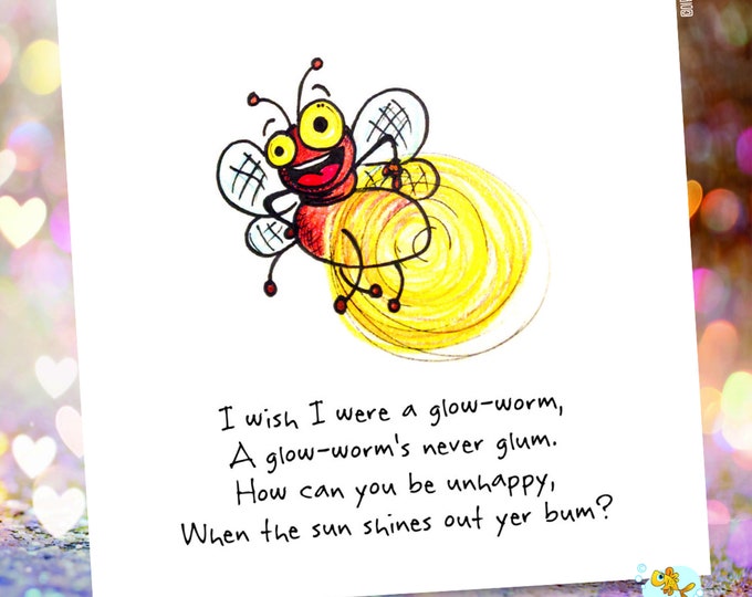 Bug Birthday Card, Glowworm, Poem Cute, Lovebug, Cheer Up - Etsy