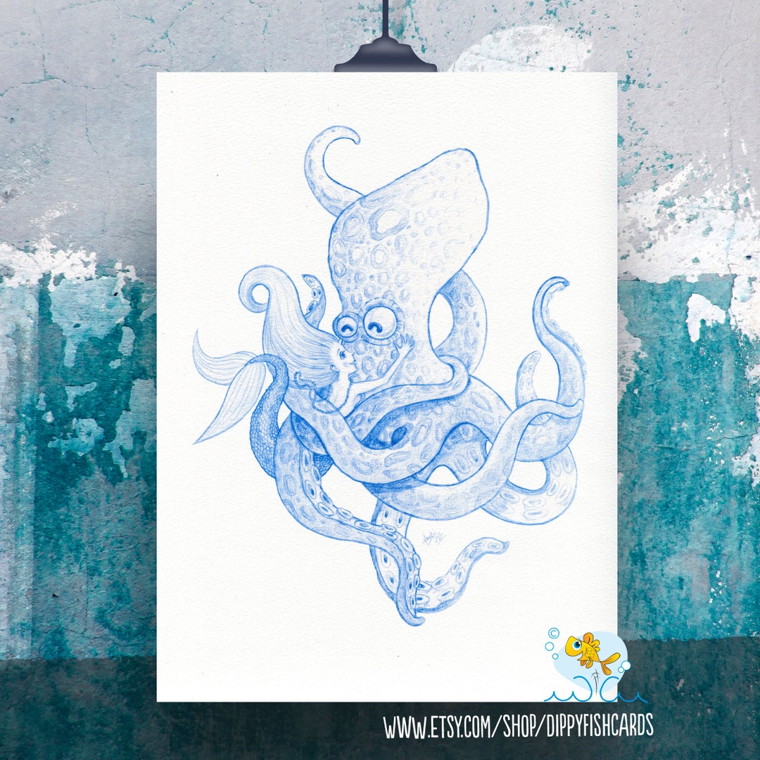 Octopus Mermaid Hug Print, Sealife Print, Ocean Art, Mermaid Print ...