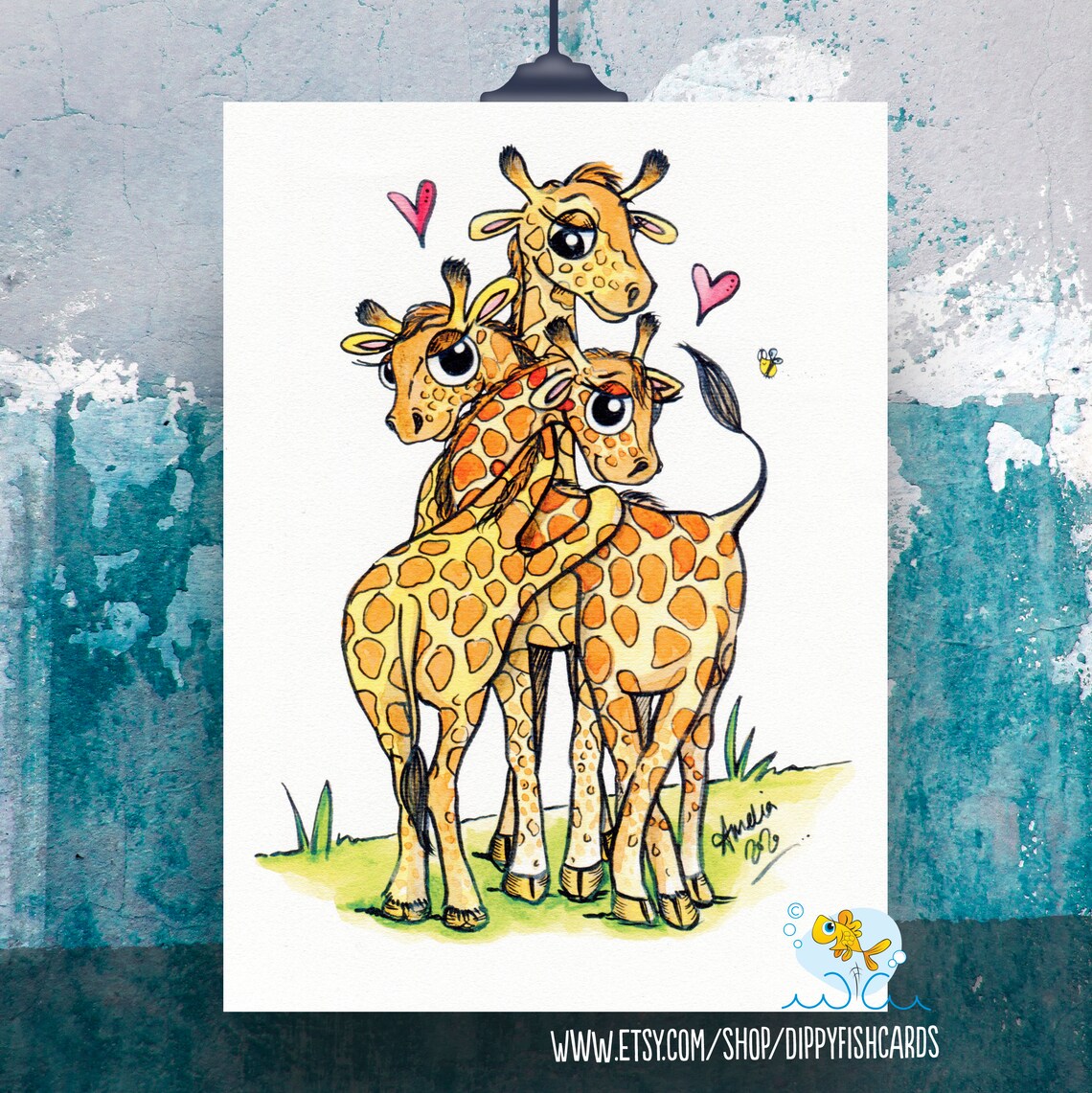Giraffe Print, Giraffe Hug Print, Cute Giraffe Print, Giraffe Gift ...