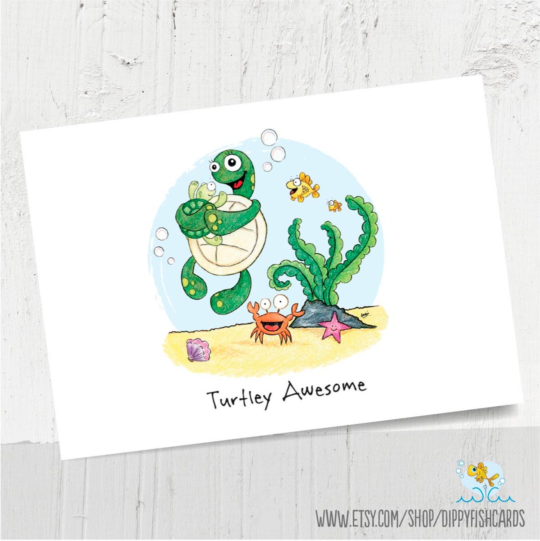 Turtley Awesome Card, Turtle Pun, Congratulations Postcard - Etsy