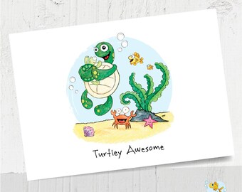 Turtley Awesome Turtle Pun Birthday Card Cheer up Card | Etsy