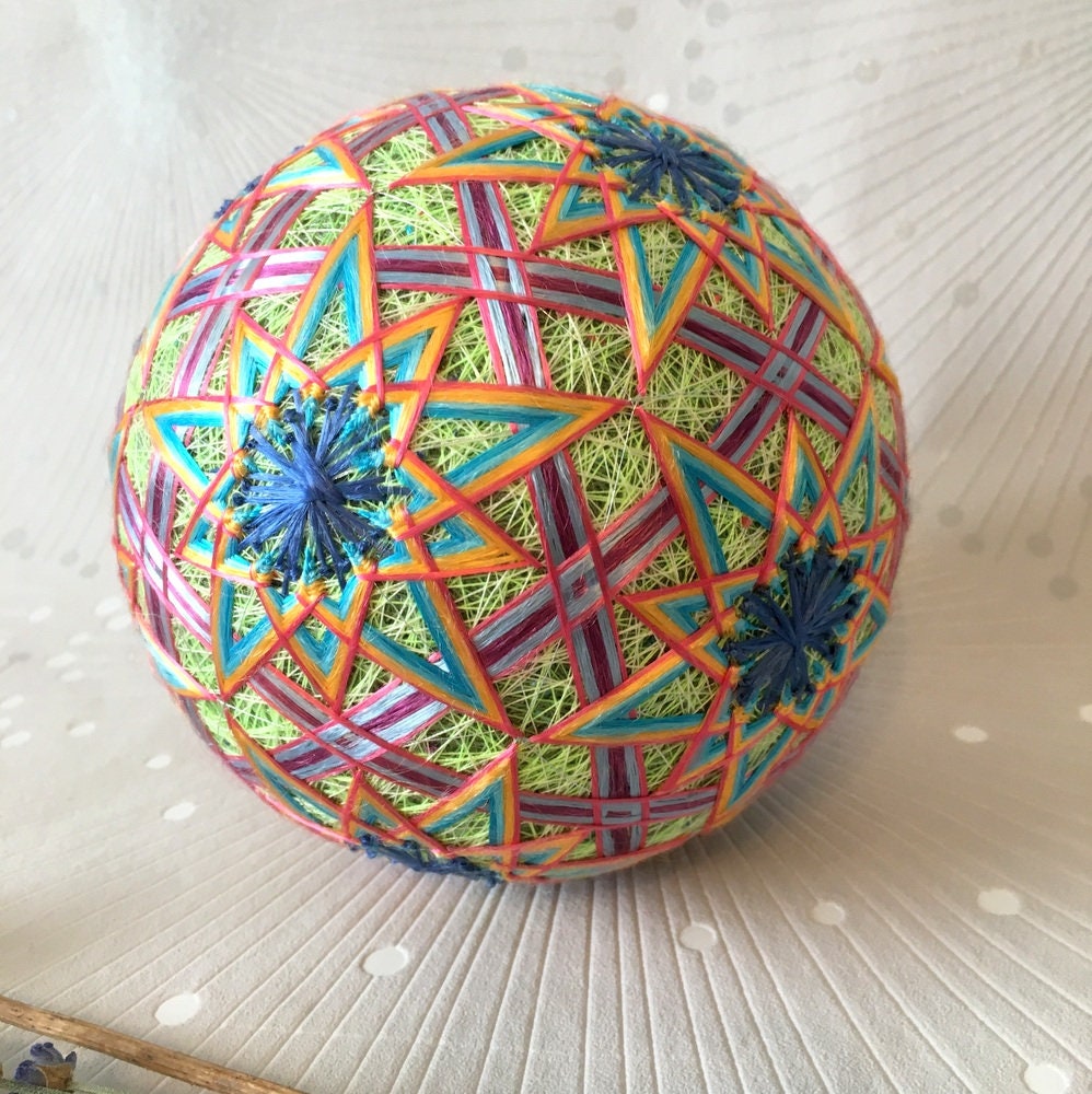 Large Temari Ball, Living Room Art, Colourful Home Decor, Hand ...