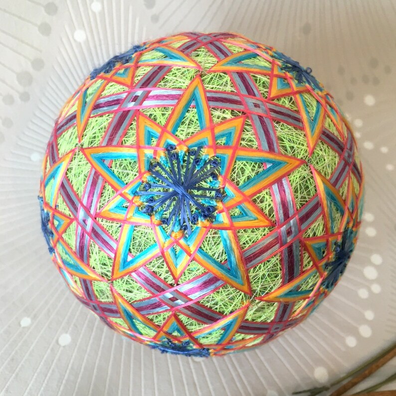 Large Temari Ball, Living Room Art, Colourful Home Decor, Hand ...