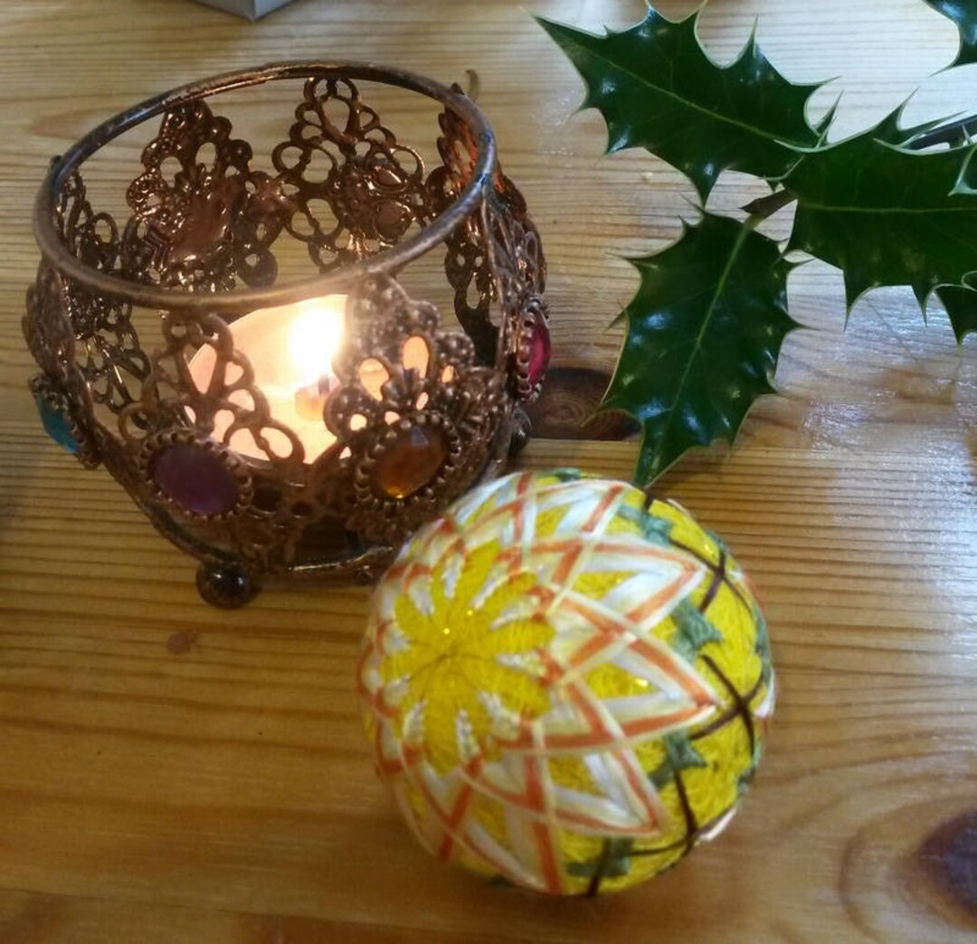 Yellow Holiday Decoration, Mini Temari, Japanese Chrysanthemum, Origami ...