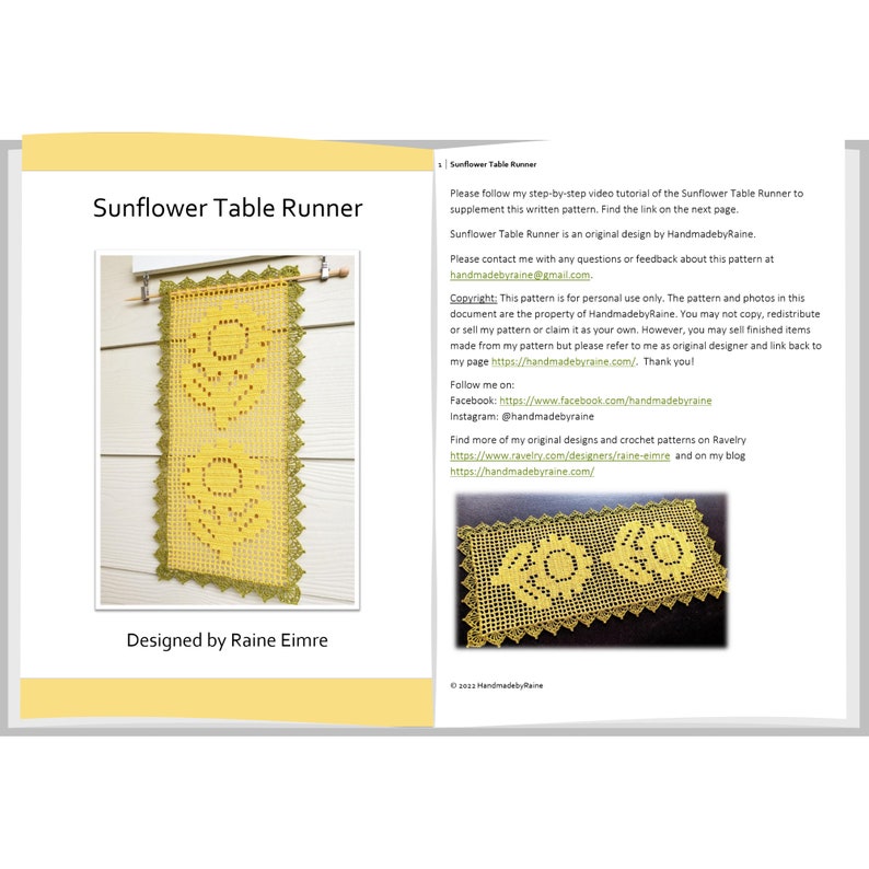 Sunflower Table Runner PDF Crochet Pattern - Etsy