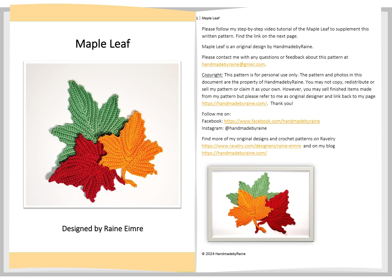Maple Leaf PDF Crochet Pattern - Etsy