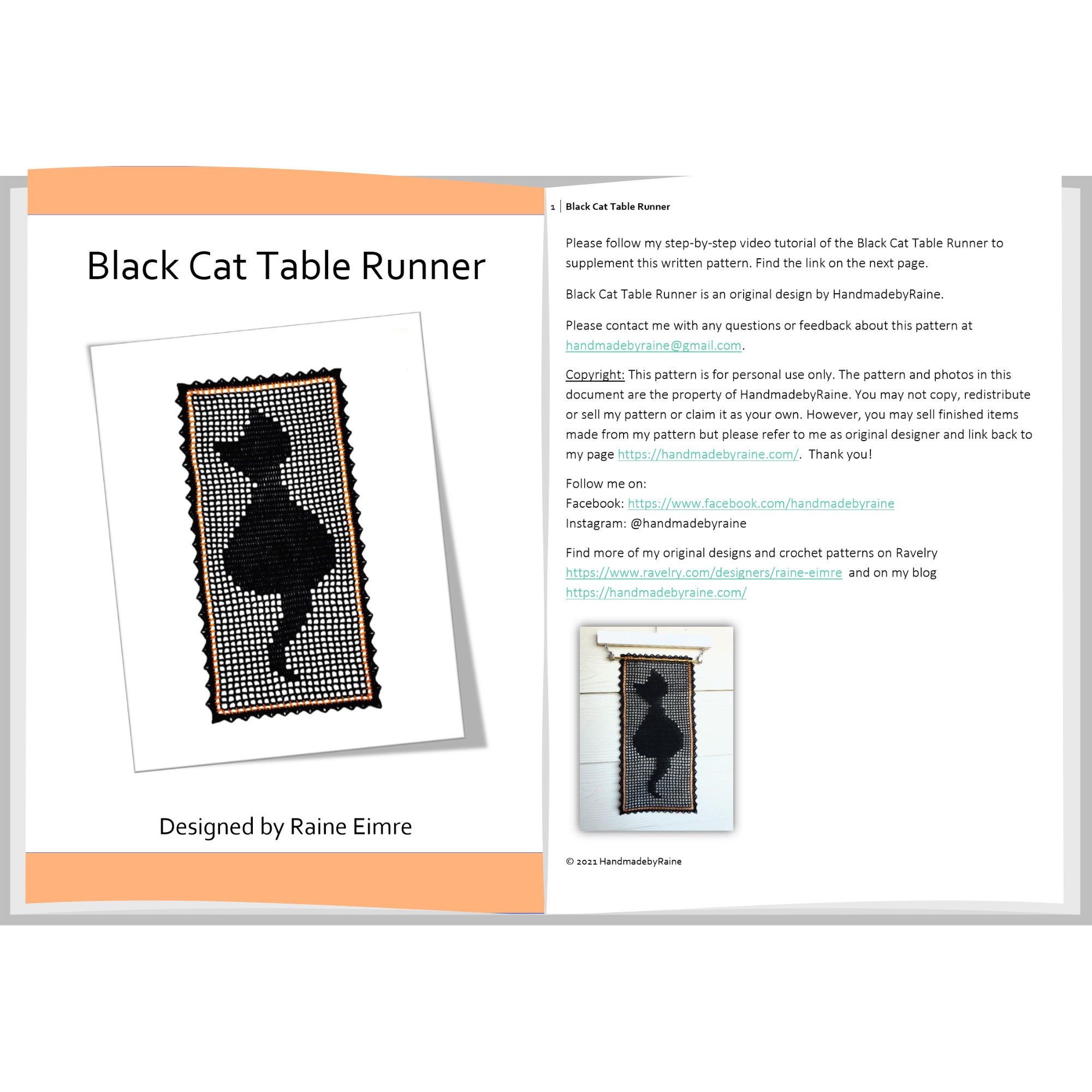 Black Cat Table Runner PDF Crochet Pattern - Etsy