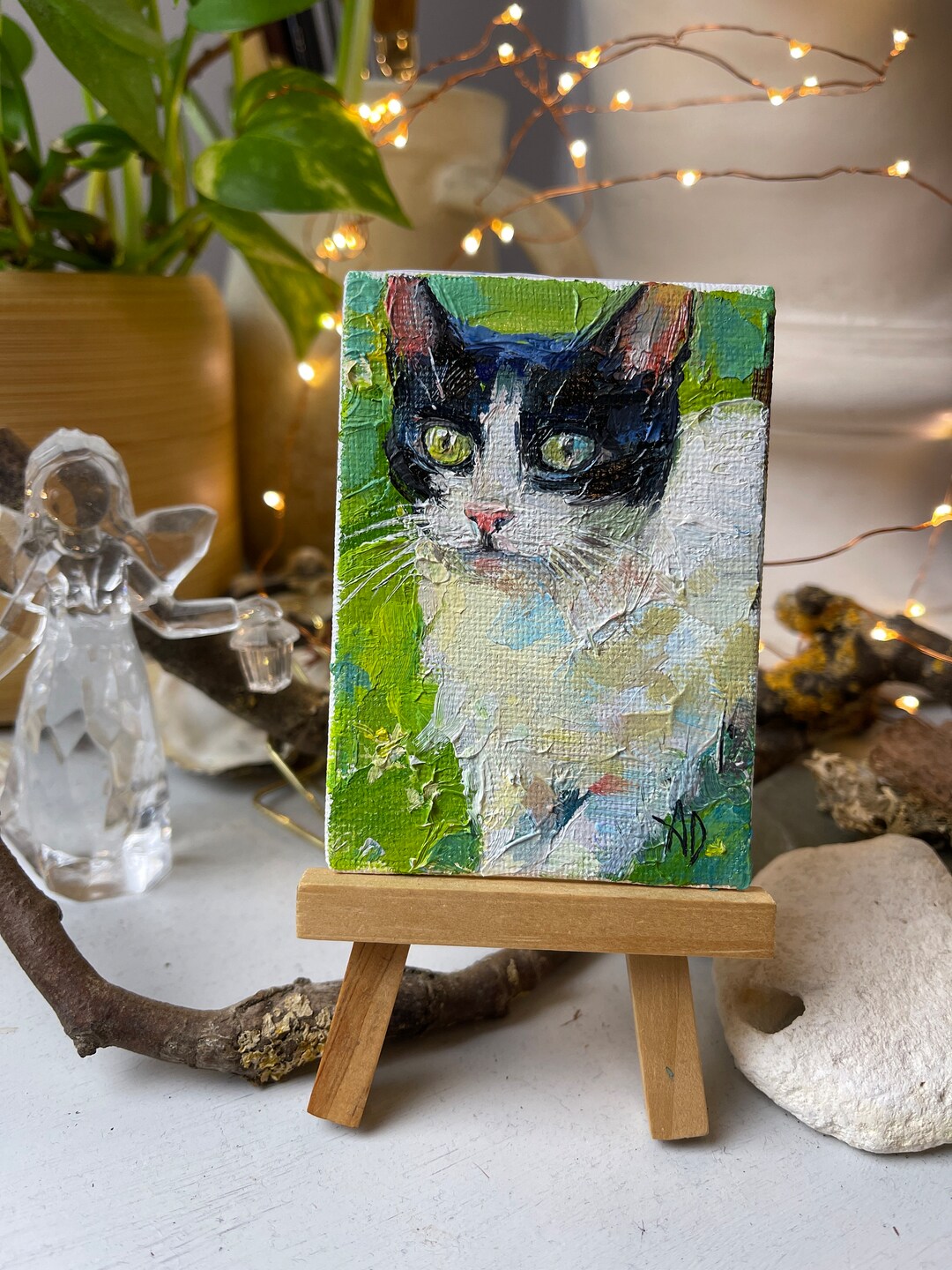 Original ACEO, Black and White Tuxedo Cat Portrait OOAK Handmade Oil ...