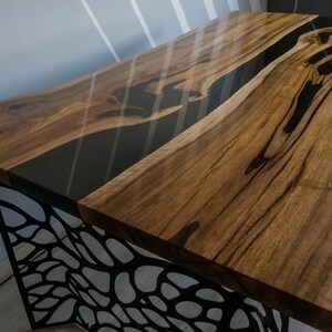 Live Edge Walnut River Table With Black Epoxy - Etsy