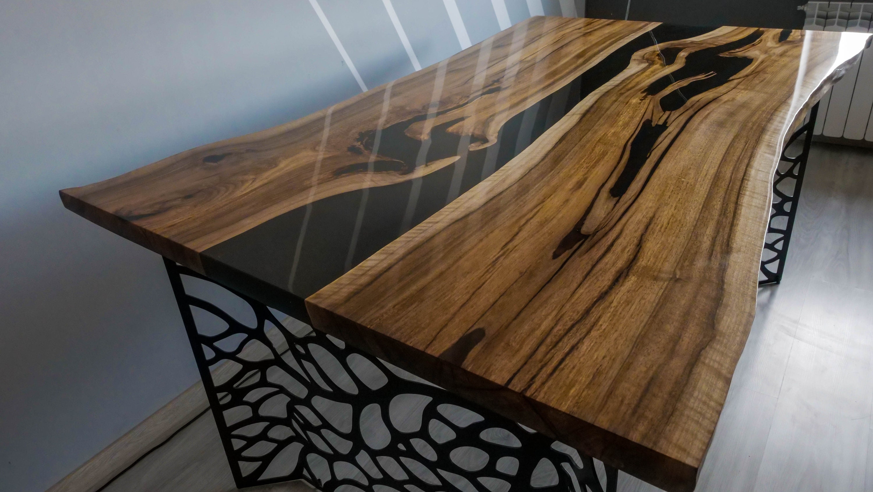 Live Edge Walnut River Table With Black Epoxy - Etsy