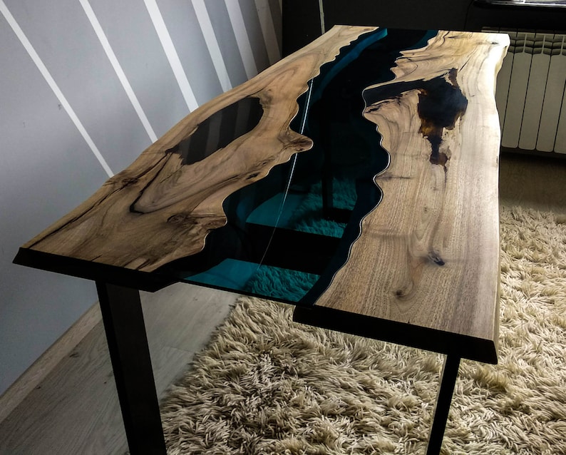 Live Edge Walnut River Table With Black Epoxy Resin - Etsy