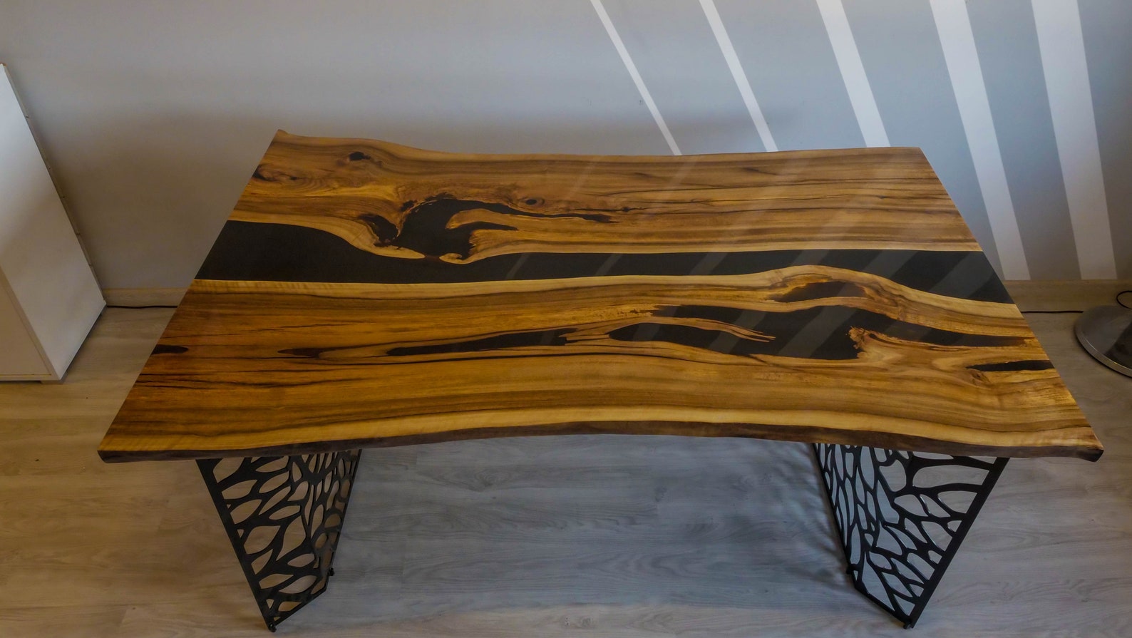 Live Edge Walnut River Table With Black Epoxy - Etsy