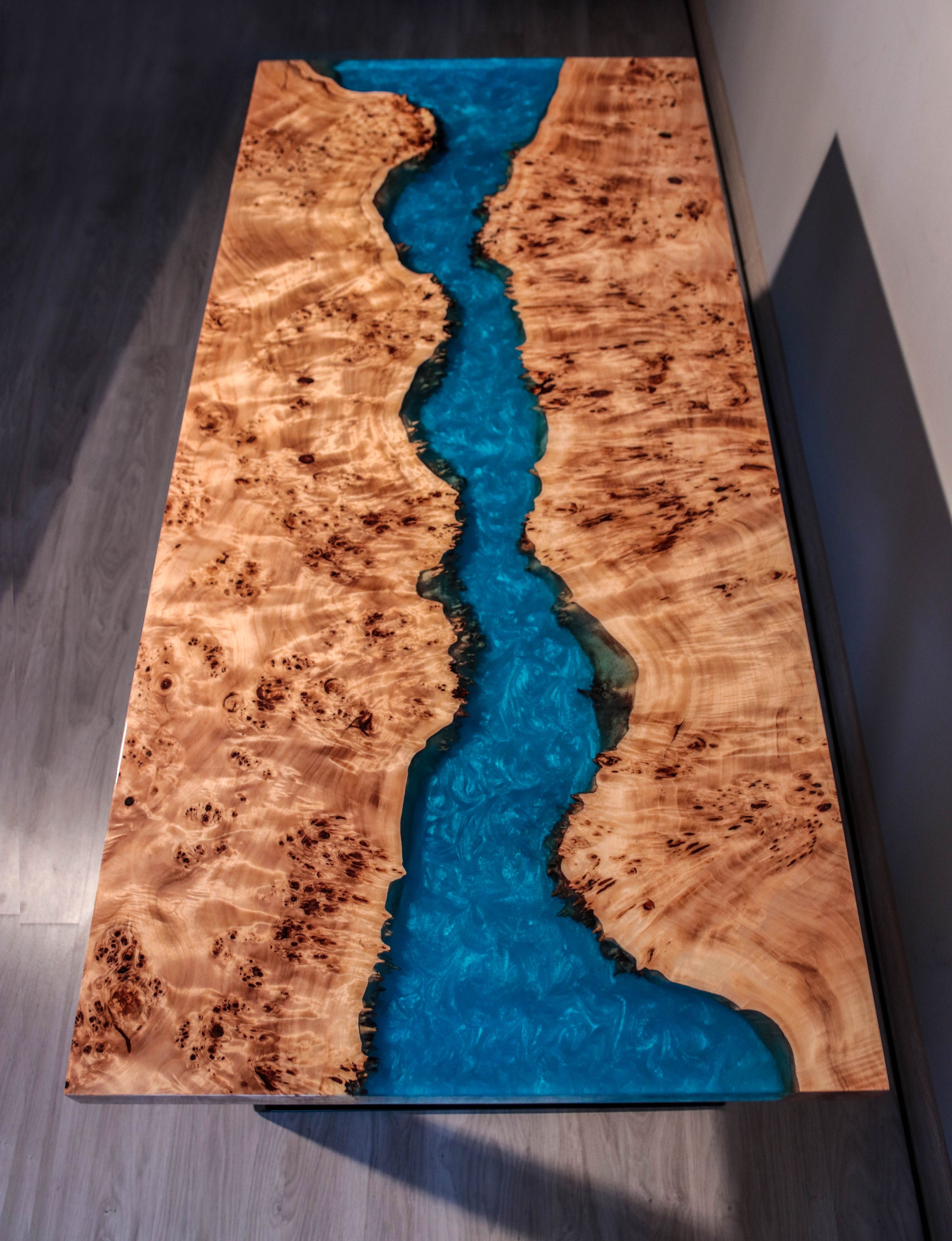 SOLD Blue Metallic Epoxy River Mappa Burl Table SOLD - Etsy