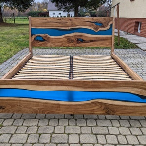 Turquoise River Walnut Epoxy King Size Bed Matt Finish - Etsy