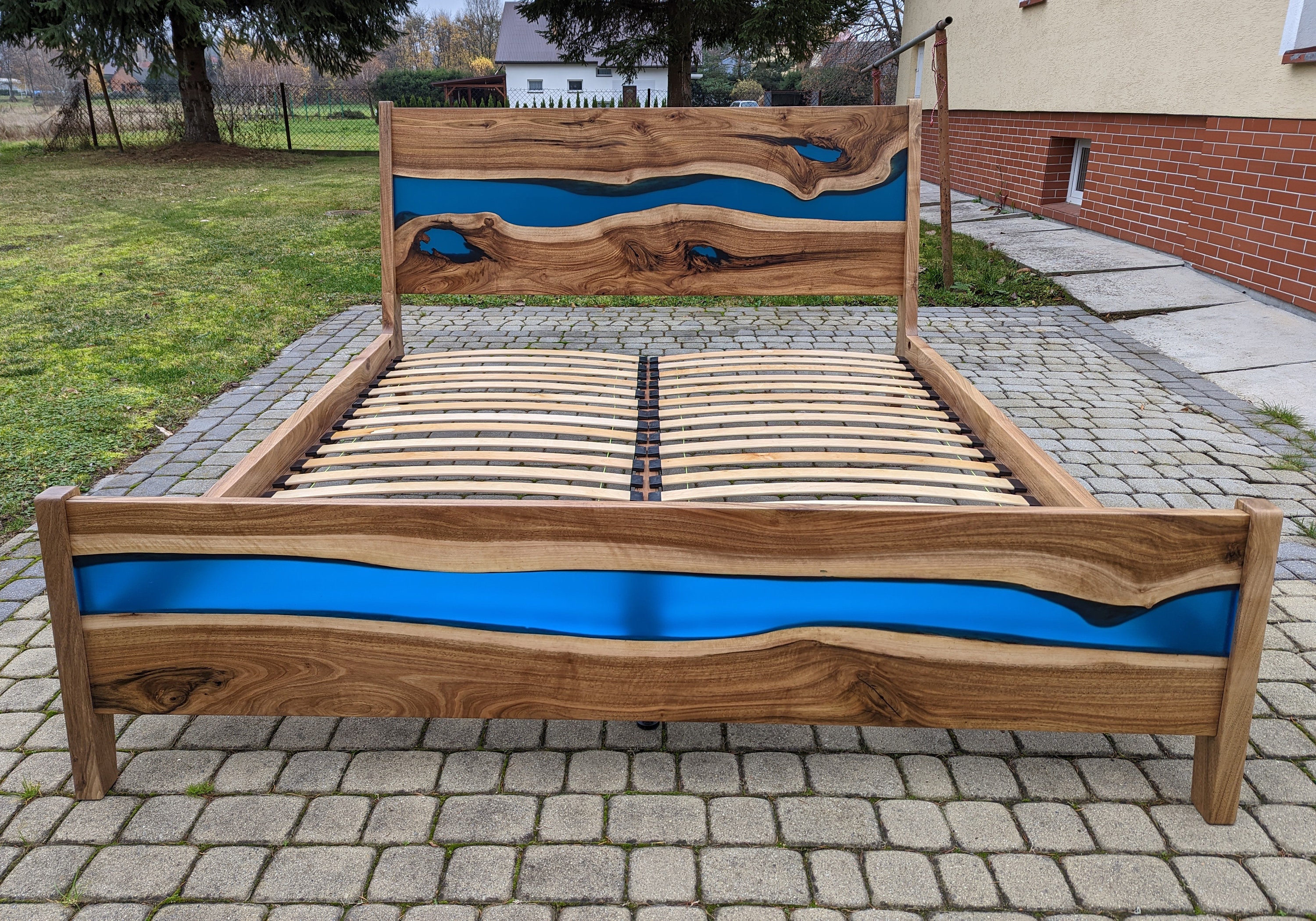 Turquoise River Walnut Epoxy King Size Bed Matt Finish - Etsy