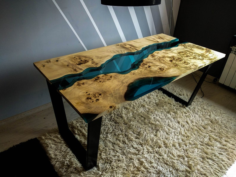 Live Edge River Table With Blue Epoxy Resin - Etsy