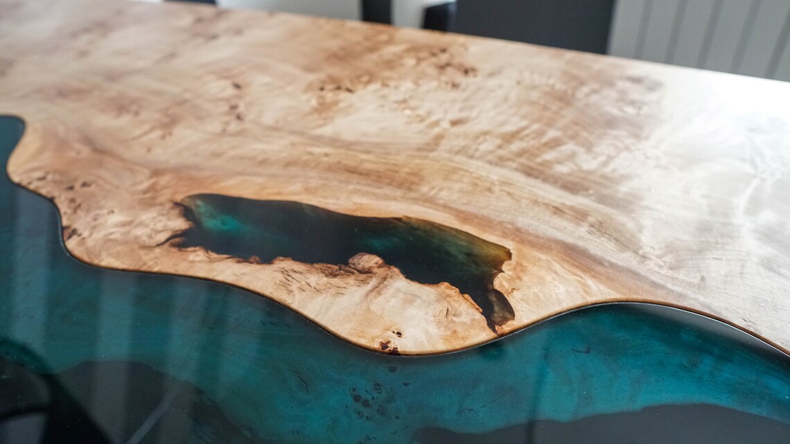 Available Live Edge River Table With Blue Glass and Epoxy - Etsy
