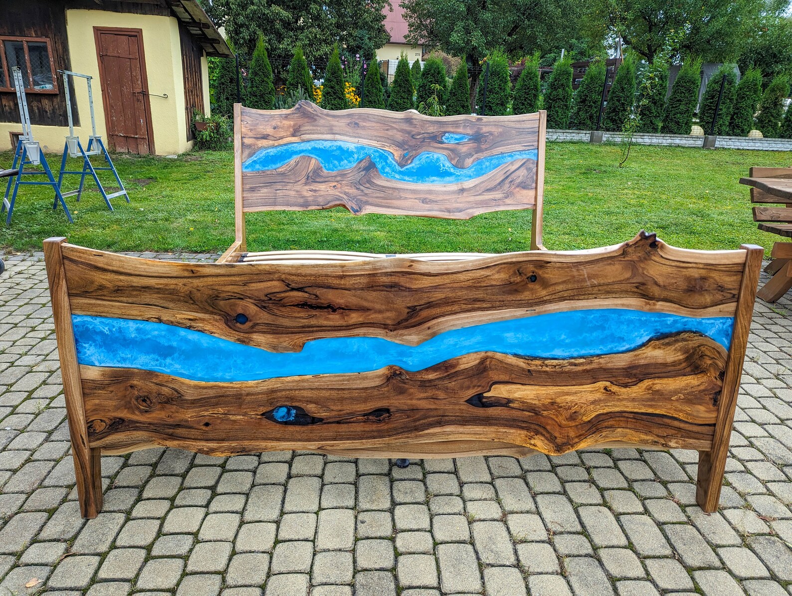 Live Edge Blue Ocean River Epoxy Walnut Bed, King Size - Etsy