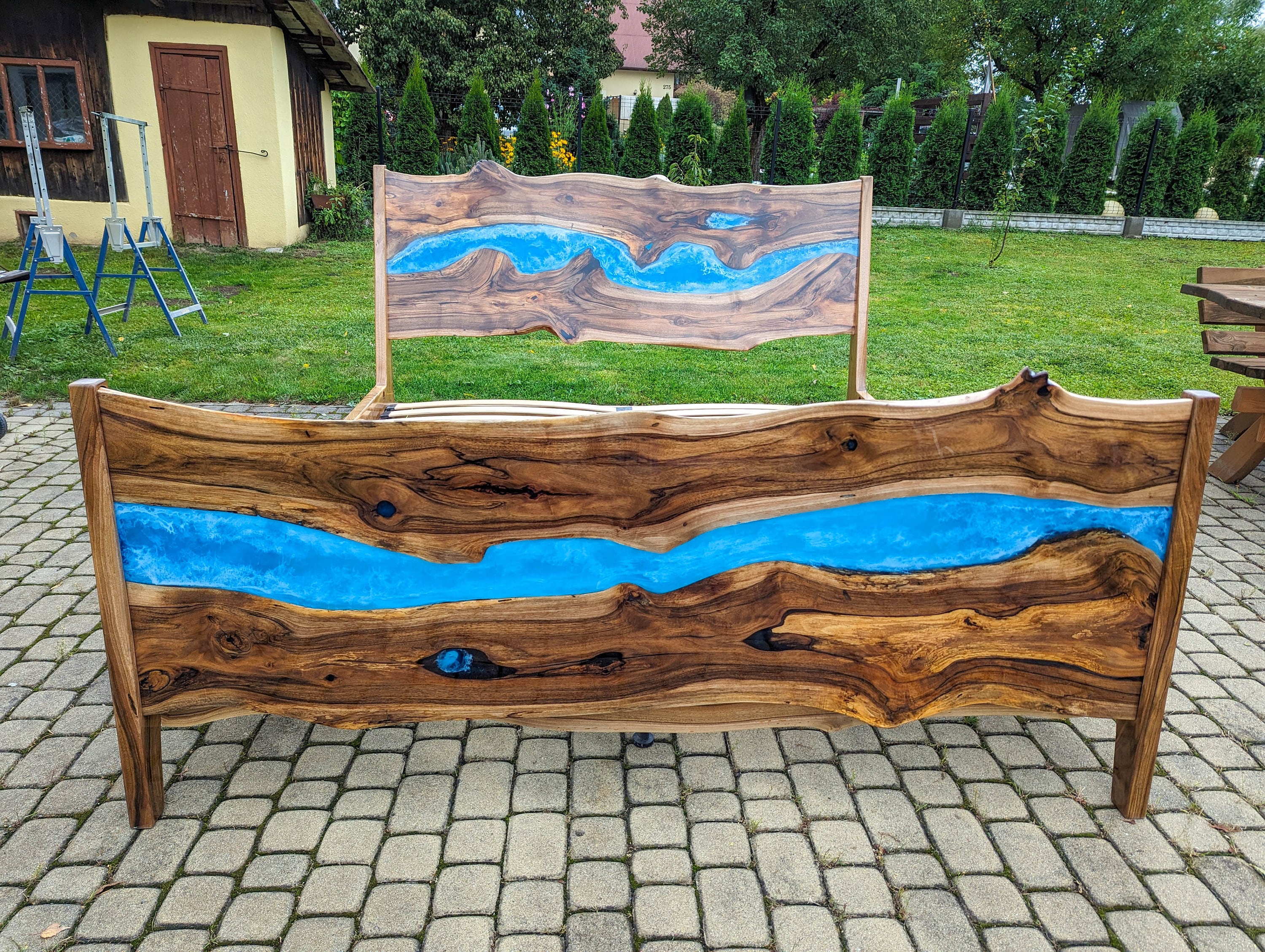 Live Edge Blue Ocean River Epoxy Walnut Bed, King Size - Etsy