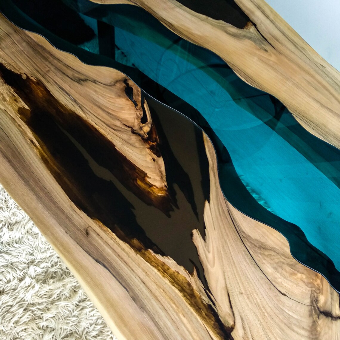 Live Edge Walnut River Table With Black Epoxy Resin - Etsy