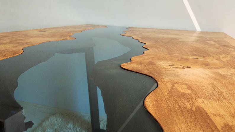 Live Edge River Table With Glass River Inlay - Etsy