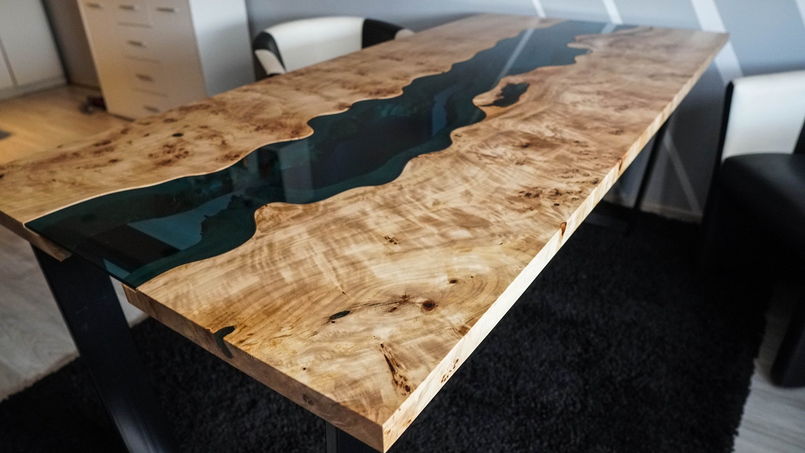 Available Live Edge River Table With Blue Glass and Epoxy | Etsy