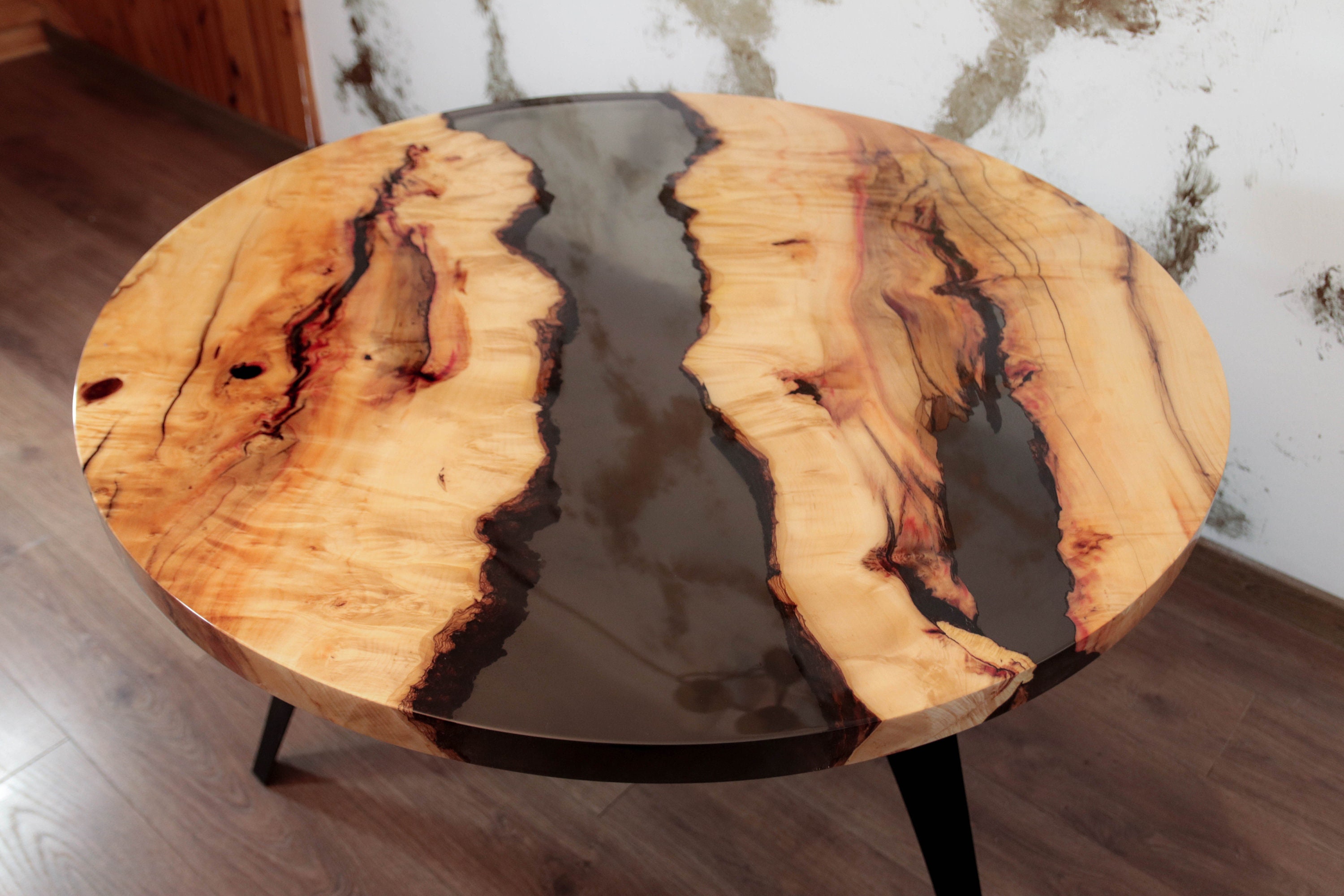 SOLD Light Black Round River Walnut Table With Epoxy SOLD - Etsy