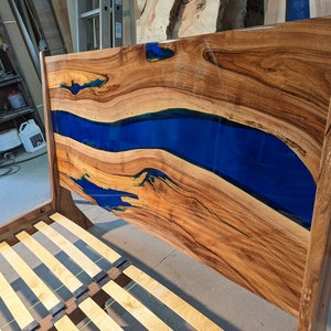 Blue River Walnut Epoxy Queen Size Bed - Etsy