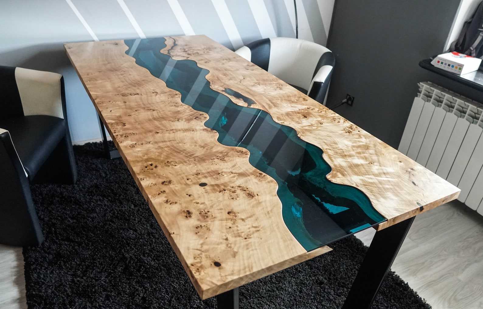 Available Live Edge River Table With Blue Glass and Epoxy - Etsy