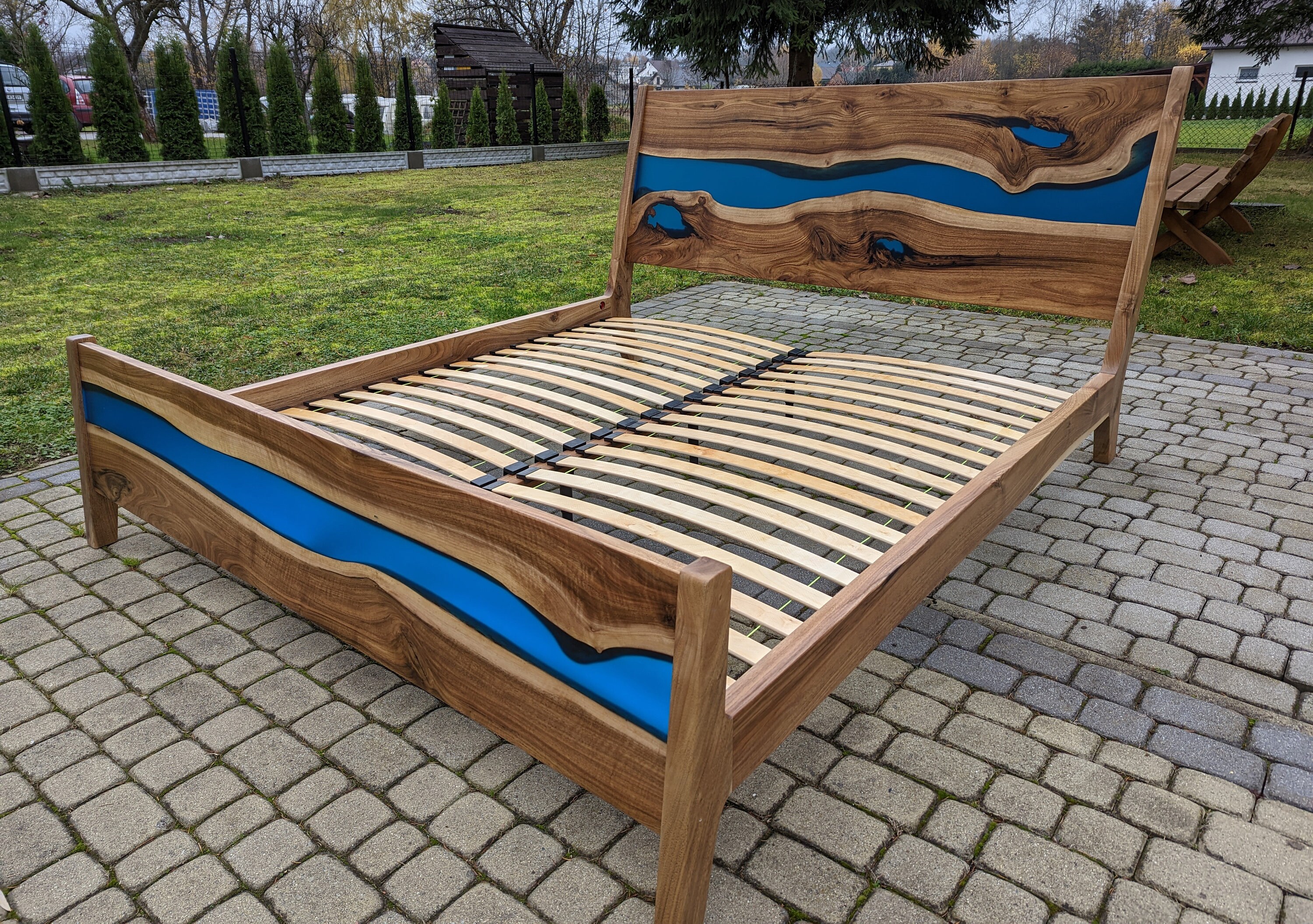 Turquoise River Walnut Epoxy King Size Bed Matt Finish Etsy Israel