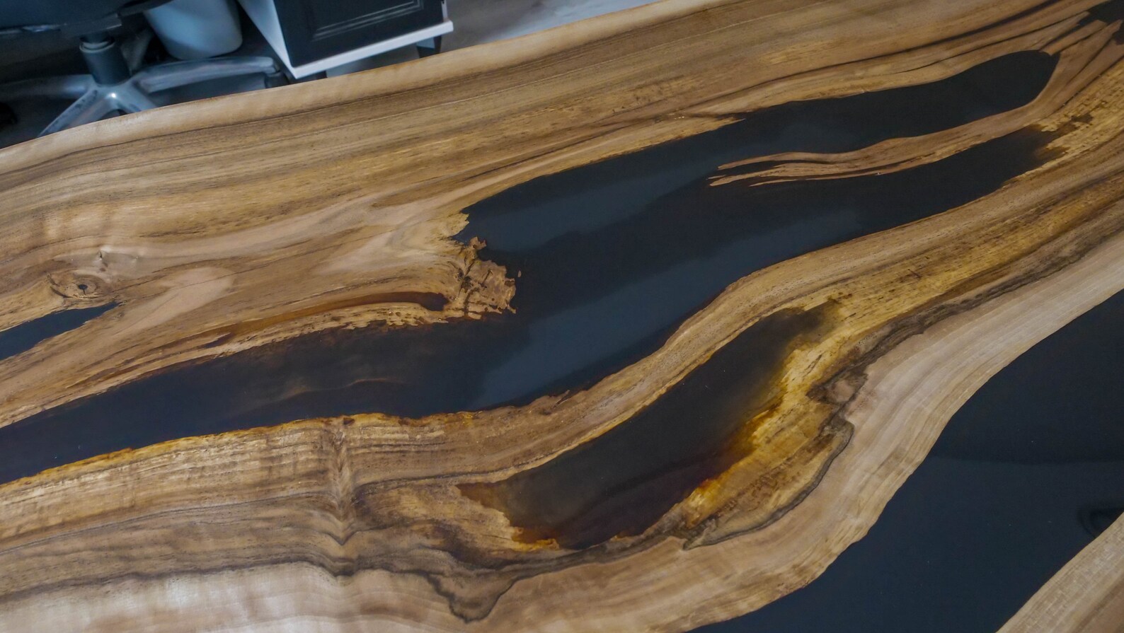 Live Edge Walnut River Table With Black Epoxy - Etsy
