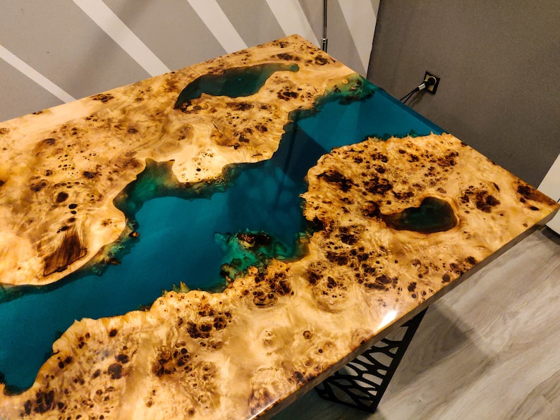 SOLD Turquoise River Table With Epoxy Inlay Mappa Burl SOLD - Etsy