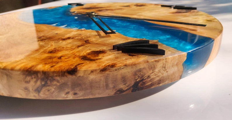 SOLD Blue Metallic Epoxy Resin Wall Clock Mappa Burl Wood SOLD - Etsy