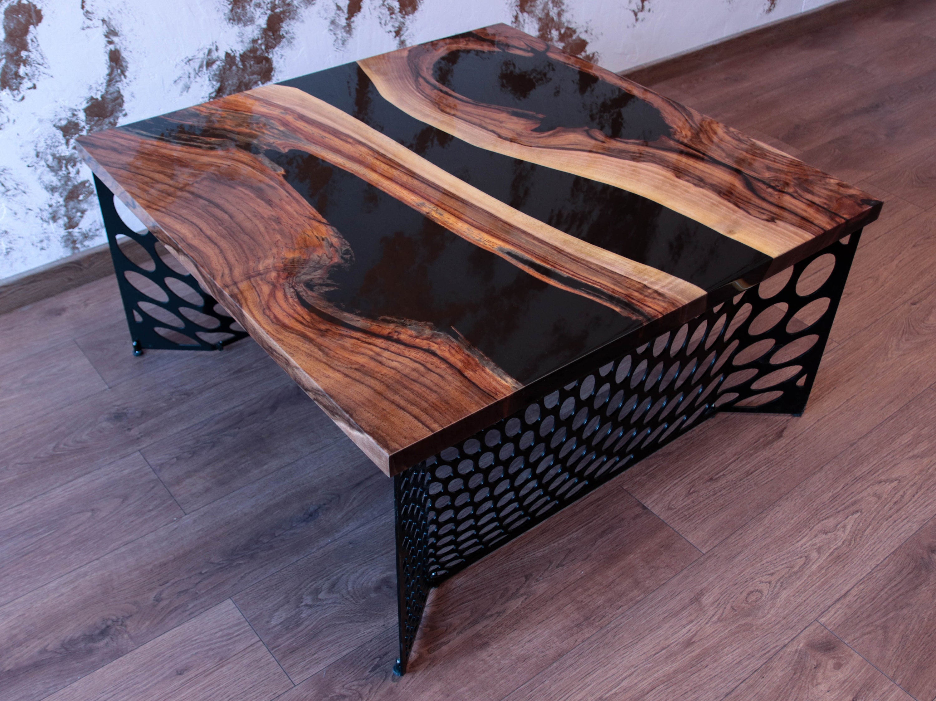 Black Live edge river dark walnut coffee table | Etsy