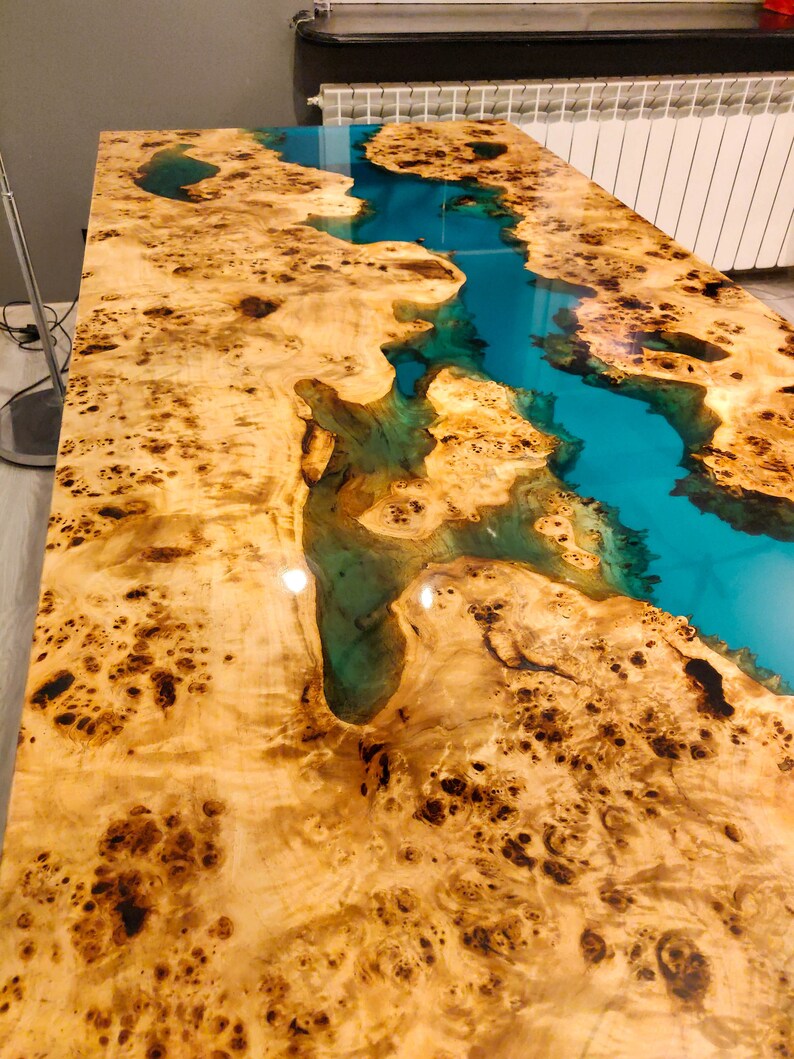 SOLD Turquoise river table with epoxy inlay Mappa Burl SOLD | Etsy