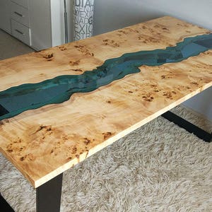Live Edge River Table With Blue Glass River - Etsy